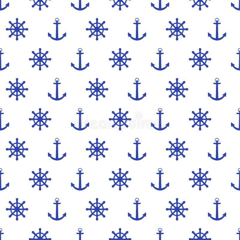 Blue See Anchor Seamless Pattern. Flat Vector Illustration Stock Vector ...