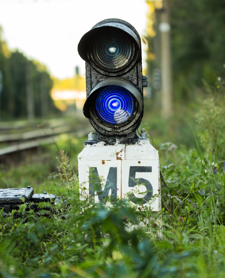 Semaphore Shows Blue Signal on the Railway. Stock Image - Image of ...