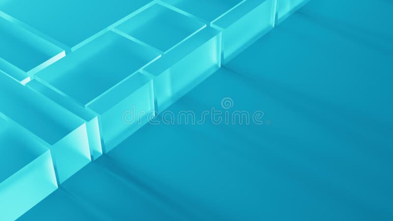 Blue Minimalist Translucent Cube of Glass Blocks Rotate on Light Blue ...