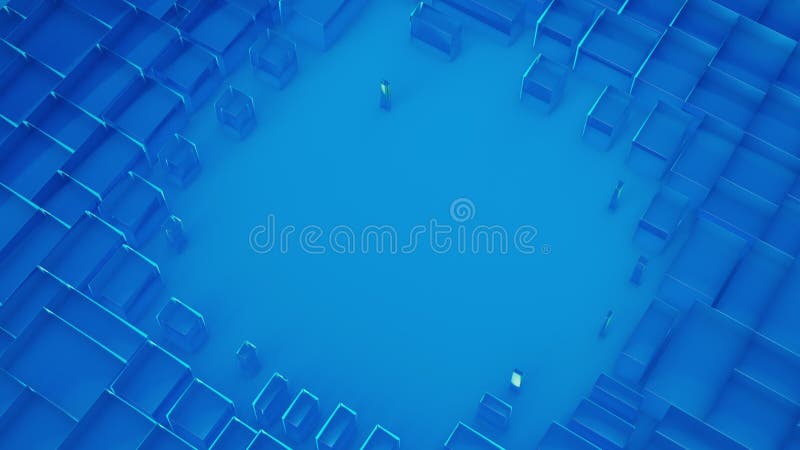 Blue Minimalist Translucent Sphere of Glass Blocks Rotate on Light Blue ...