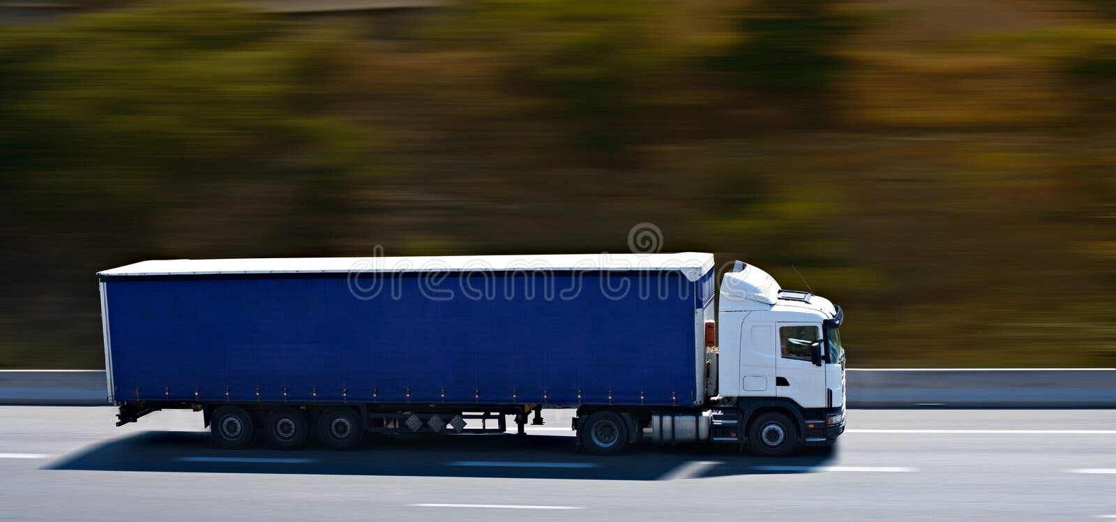 Blue Big Rig Day Cab Semi Truck with Chrome Parts and Tank Semi Trailer ...