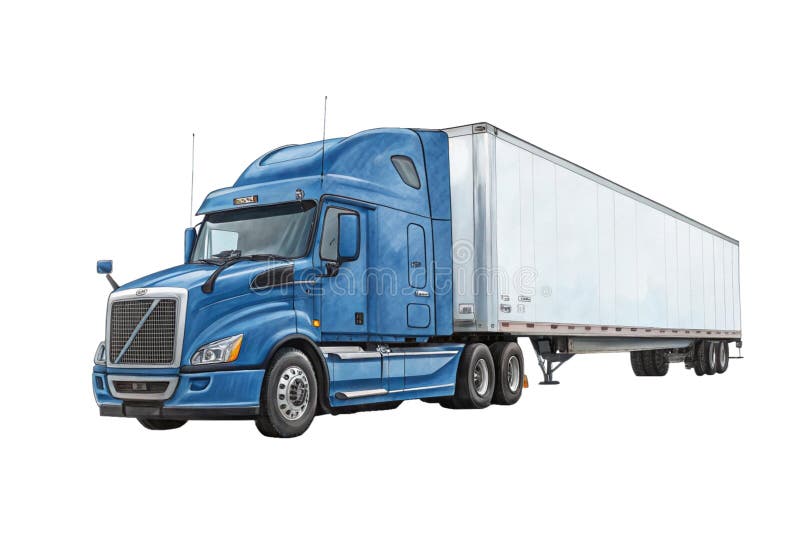 A Blue Semi Truck with a Trailer, Isolated on White Background ...