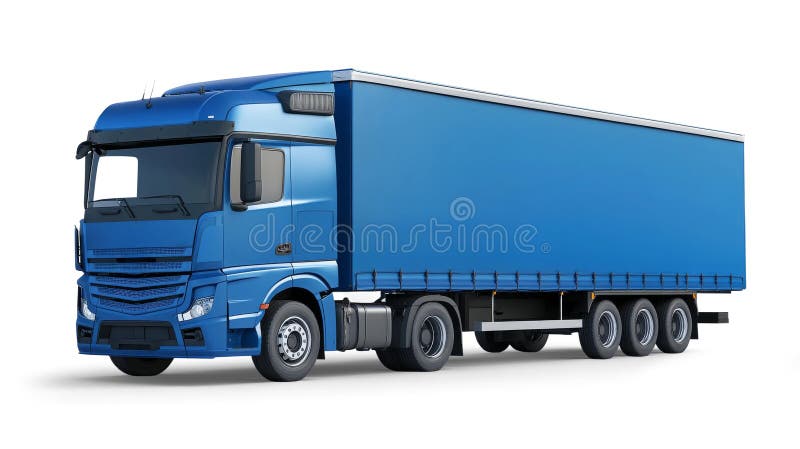 Blue Semi-truck Transporting Cargo on White Background Stock ...