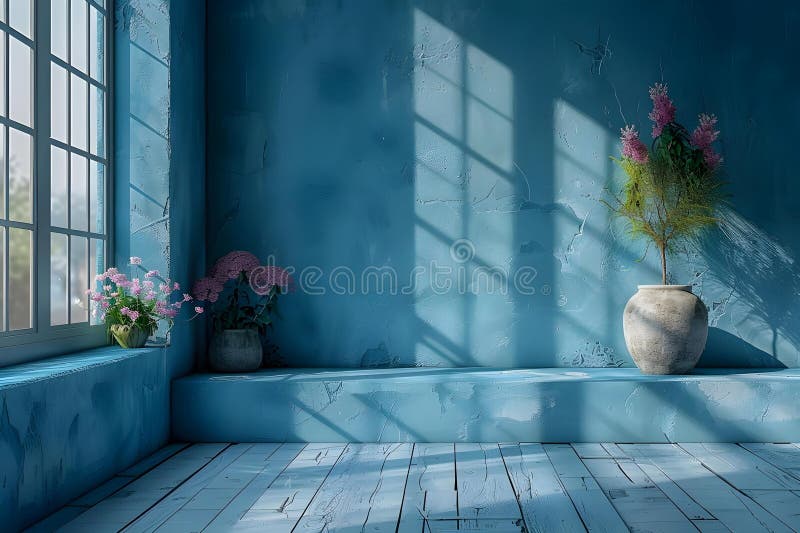 Blue Serenity: Soft Light & Shadows Dance in a Minimalist Room. Concept ...