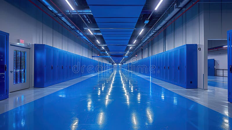 Blue Server Room Corridor stock illustration. Illustration of ...