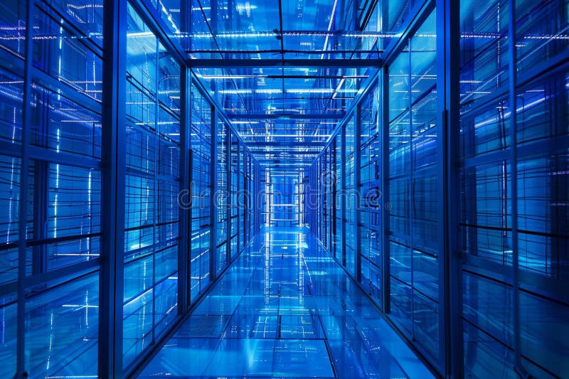 Blue Server Room a Glimpse into the Digital Realm Stock Illustration ...