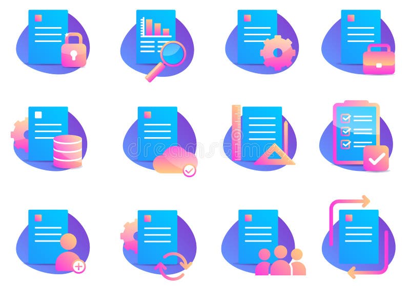 Blue Set of Document Related Color Vector Flat Icons. Analytical ...