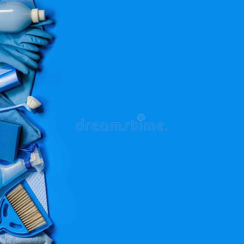 Blue Set of Tools and Cleaning Tools for Spring Cleaning in the House ...