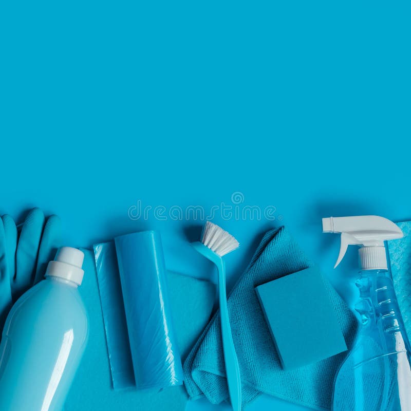 Blue Set of Tools and Cleaning Tools for Spring Cleaning in the House ...