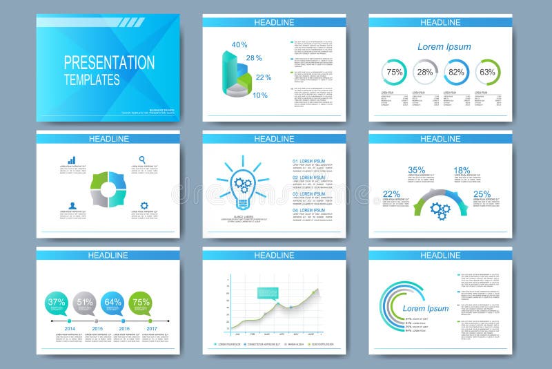 Blue Set of Vector Templates for Presentation Slides. Modern Business ...