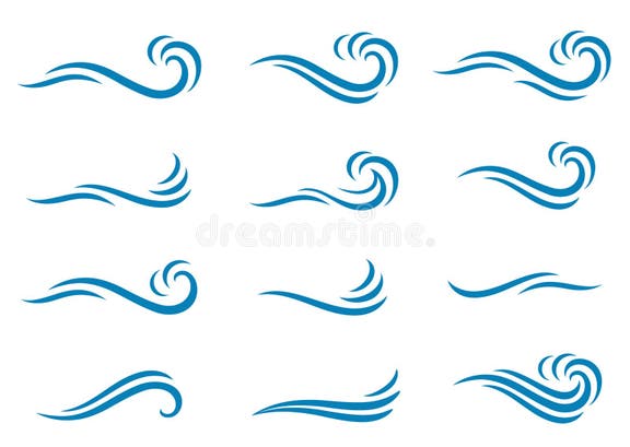 Blue Set Water Waves, Swirl and Splash, Design Elements Stock Vector ...