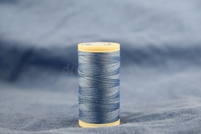 Blue Sewing Thread on Blue Fabric. Stock Image - Image of closeup ...