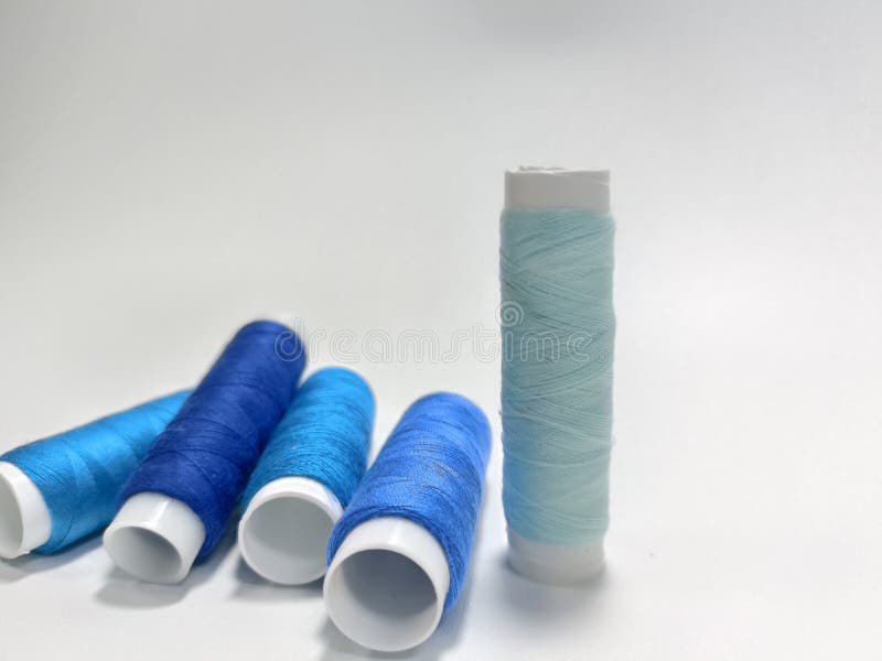 Blue Sewing Thread Spools One Standing White Background Stock Photos ...