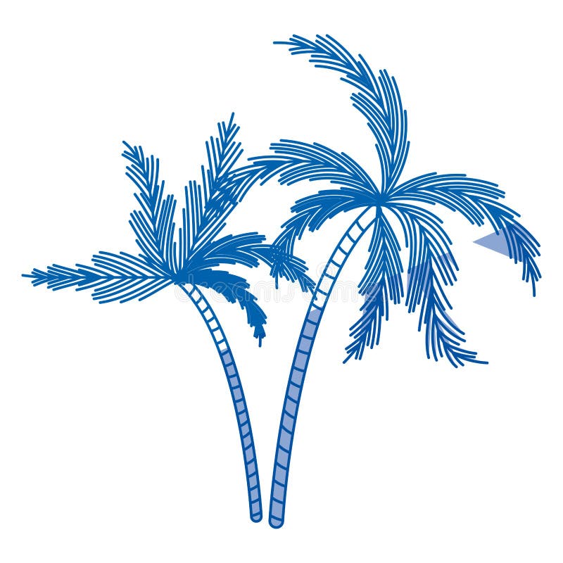 Blue Shading Silhouette of Two Palm Trees Stock Vector - Illustration ...