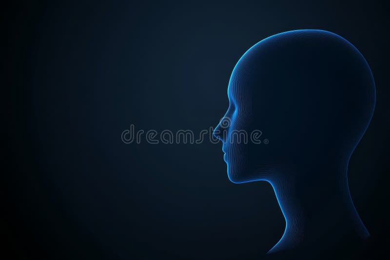 Blue Shadow Human Head Side View on Dark Background. Stock Illustration ...