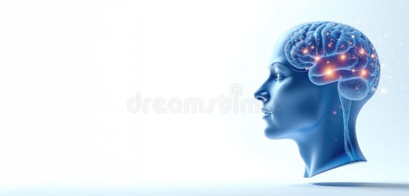 Blue Shape Figure of a Human Head in Profile Filled with Abstract ...