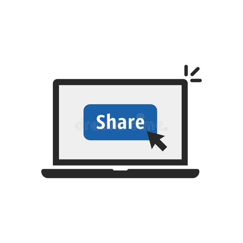 Blue Share Button on Black Laptop Stock Vector - Illustration of ...