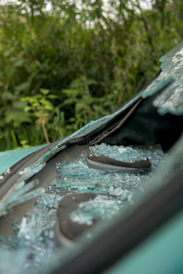 Blue Shattered Car Windshield Stock Photo - Image of auto, broken ...