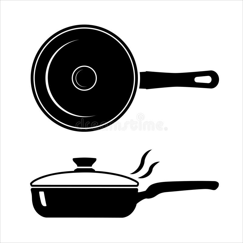 Frying Pan with Lid. Frying Pan with Handle Top and Side View. Stock ...