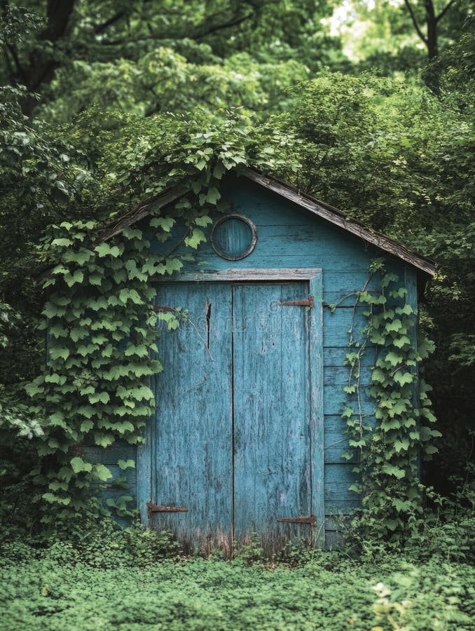 Blue shed with vines stock photo. Image of plant, outdoor - 378083956