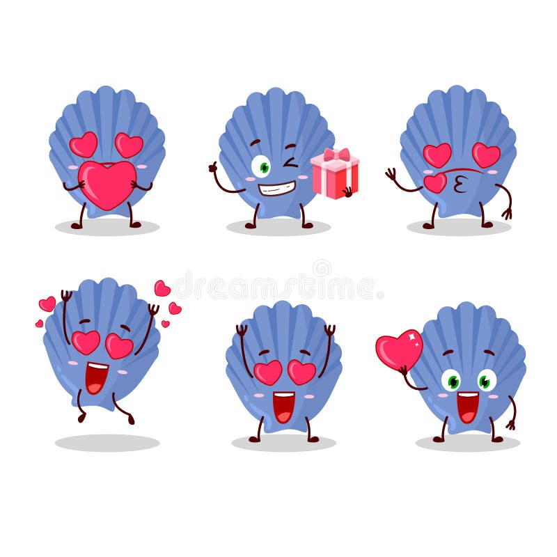 Blue Shell Cartoon Character with Love Cute Emoticon Stock Vector ...
