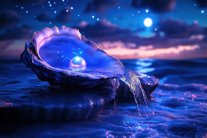 Blue Shell Pearl Inside Floating Ocean Stock Photos - Free & Royalty ...