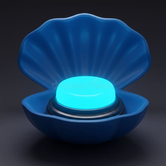 A Blue Shell-shaped Container with a Glowing Blue Button Inside. the ...