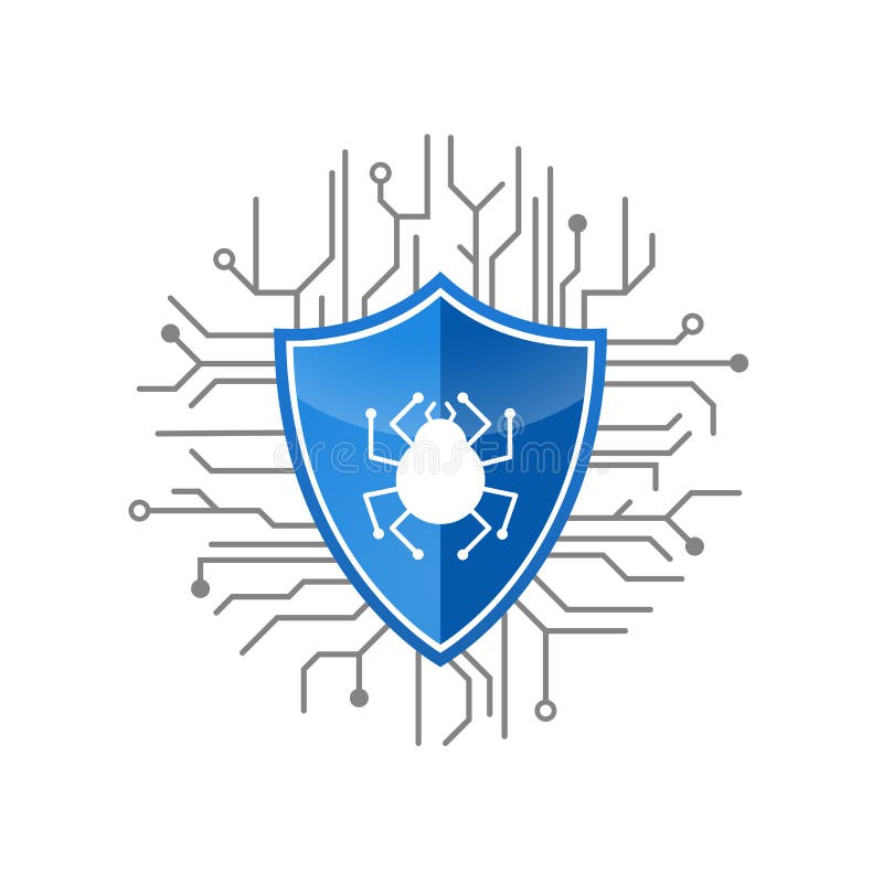 Blue Shield Antivirus Logo with Digital Cobweb Illustration. Secure ...