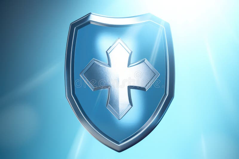 A Blue Shield with a Cross Symbol on it, Suitable for Various Design ...