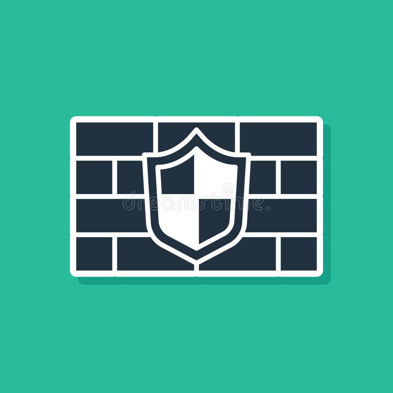 Blue Shield with Cyber Security Brick Wall Icon Isolated on Purple ...