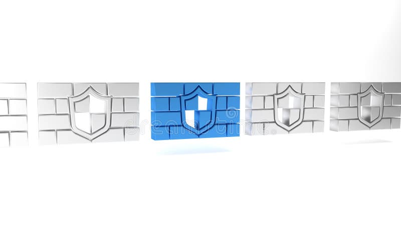 Blue Shield with Cyber Security Brick Wall Icon Isolated on White ... Blue Shield with Cyber Security Brick Wall Icon Isolated on White ...
