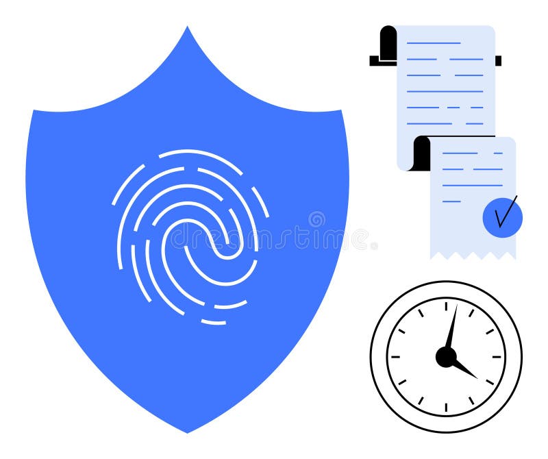 Digital Security Fingerprint with Documents and Clock in Minimalist ...