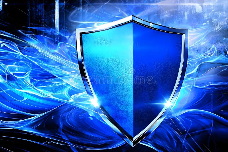 Blue Shield, Fire Background, Security Concept, Website Banner Stock ...