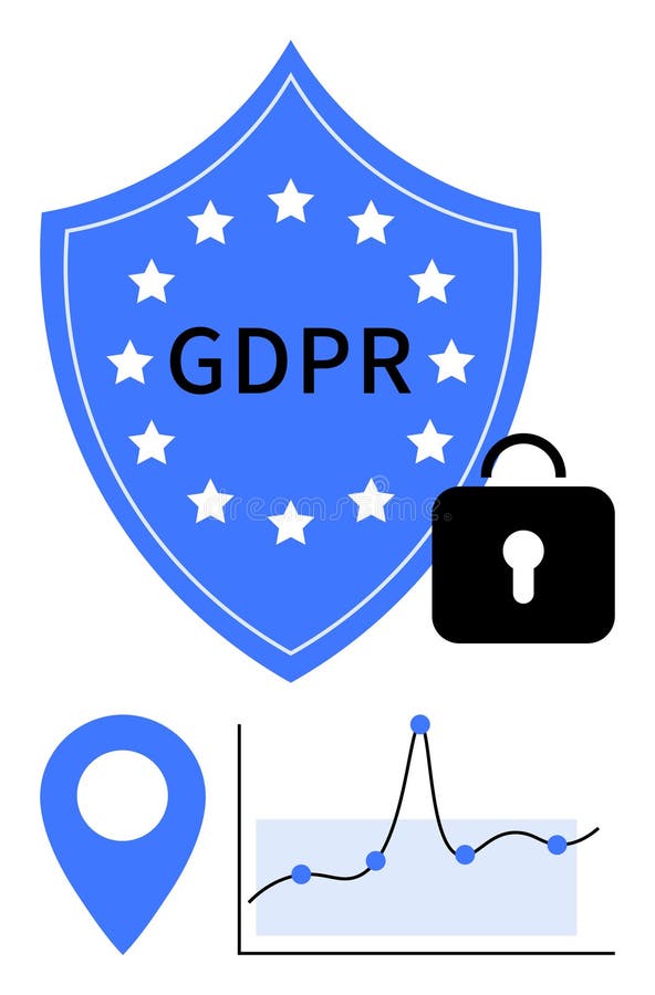 GDPR Compliance and Data Security Illustration with Shield, Lock, and ...