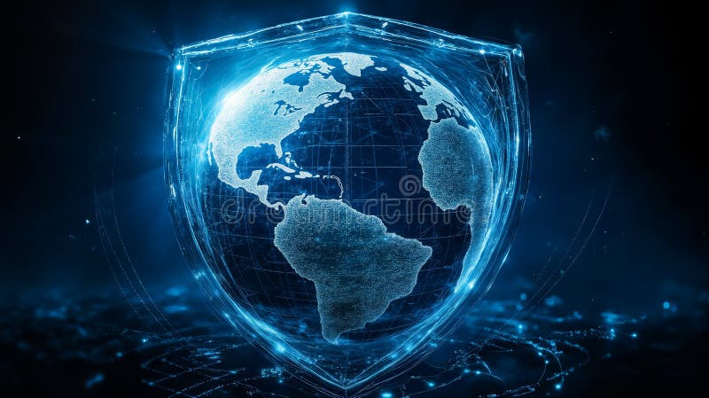 A Blue Shield with a Globe Inside of it Stock Photo - Image of ...