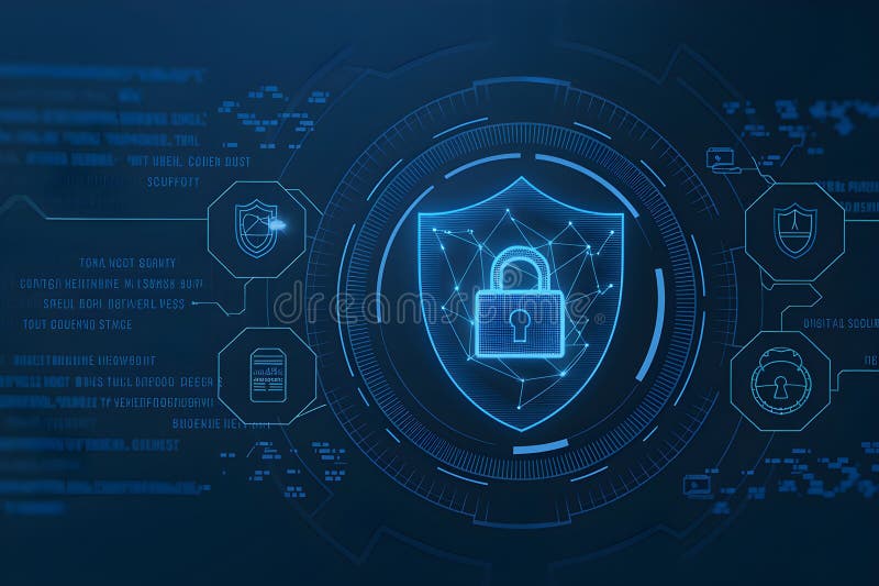 Blue Shield Icon with Interconnected Nodes, Digital Interface ...