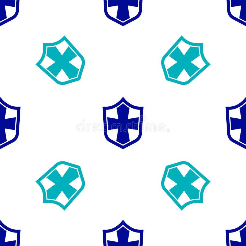 Blue Shield Icon Isolated Seamless Pattern on White Background. Guard ...