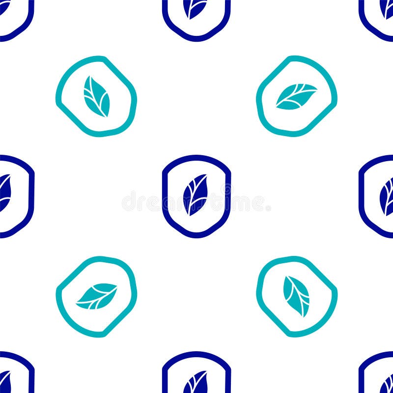 Blue Shield with Leaf Icon Isolated Seamless Pattern on White ...