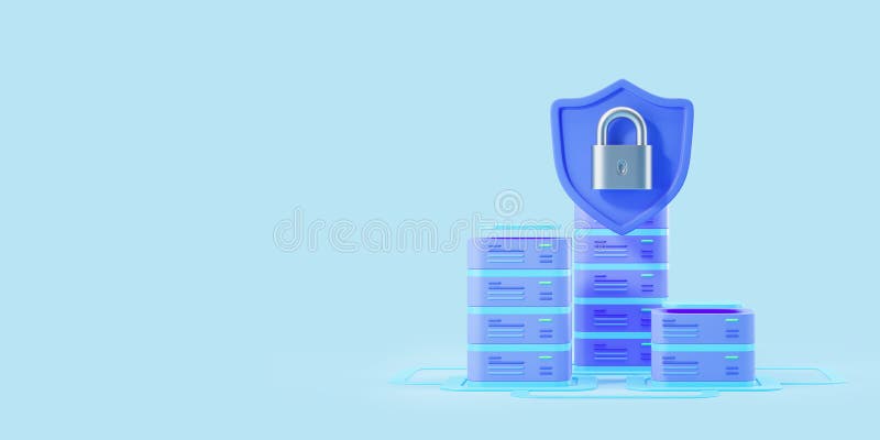 Blue Shield with Lock, Data Sever Protection on Empty Background Stock ...
