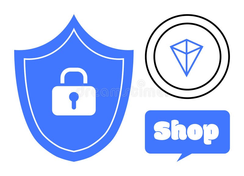 Security Shield with Lock and Shopping Badge with Diamond Inside Stock ...