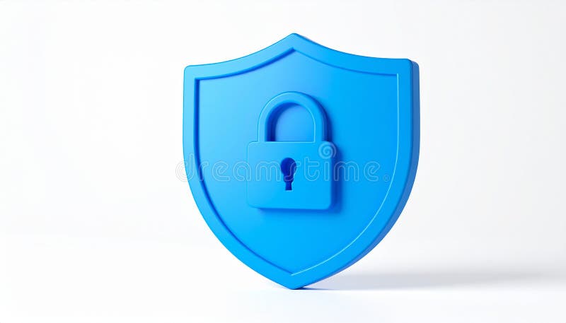 Blue Shield with Padlock Isolated on White. Protection, Security ...