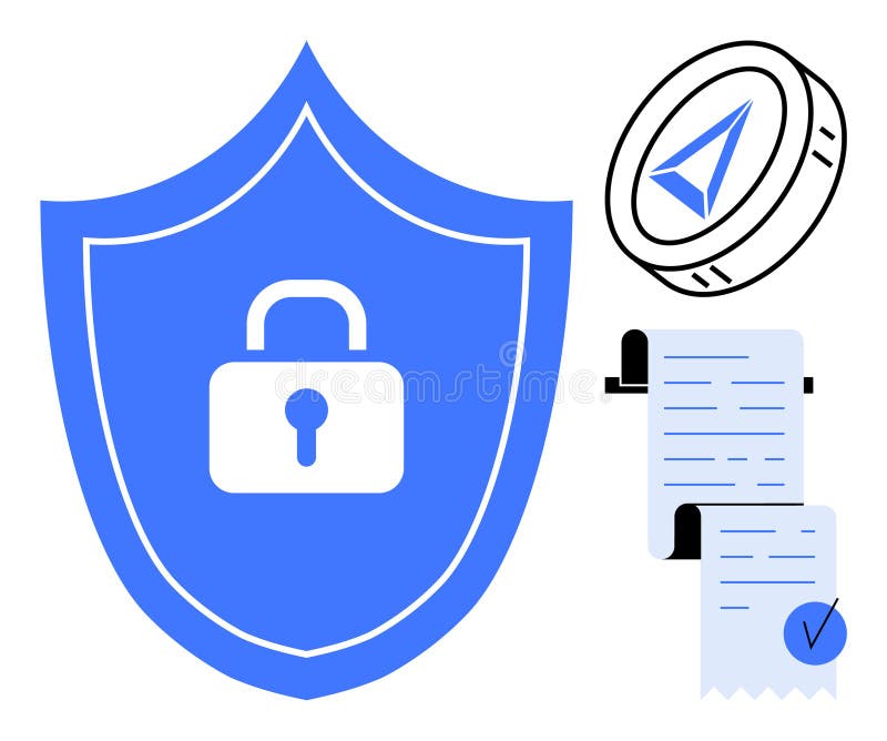 Security and Cryptocurrency Concept with Shield Lock, Digital Coin, and ...
