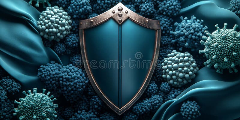 Blue Shield Protection with Germs or Bacteria Ai Generated Art Stock ...