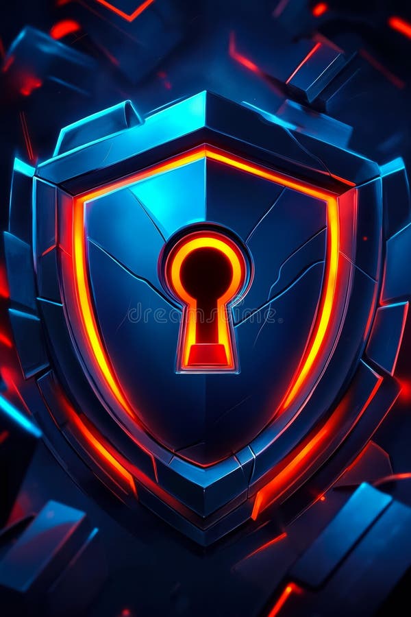 A Blue Shield with a Red Keyhole in the Middle of it Stock Illustration - Illustration of ...