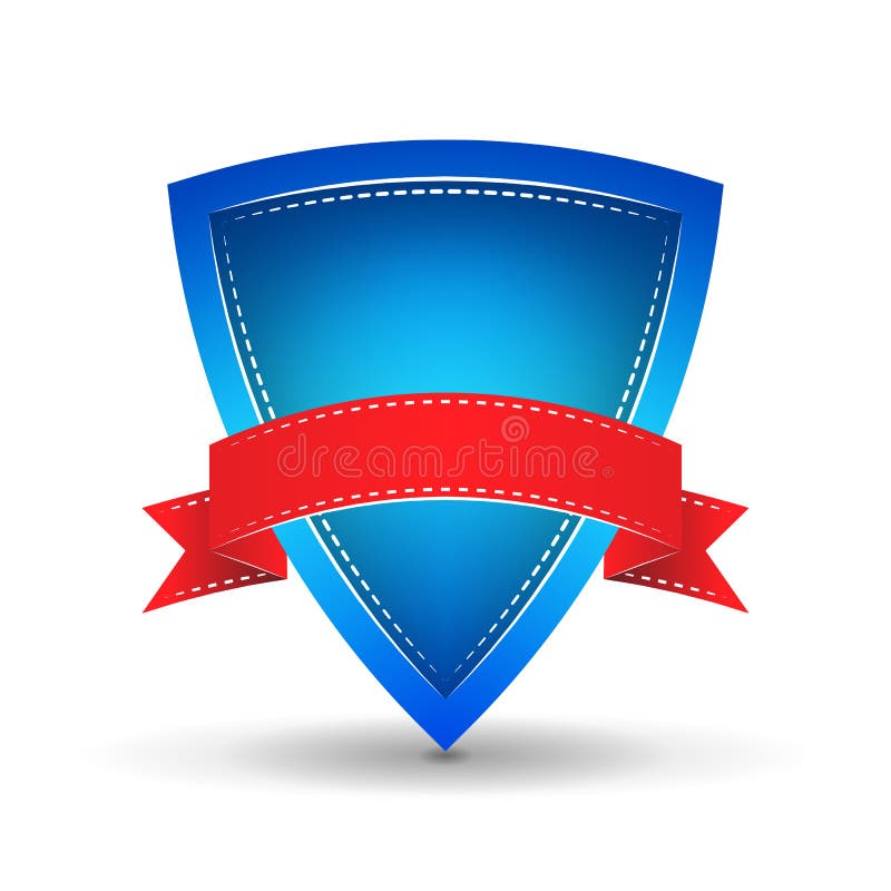 Blue Shield with Red Ribbon on a White Background Stock Illustration ...