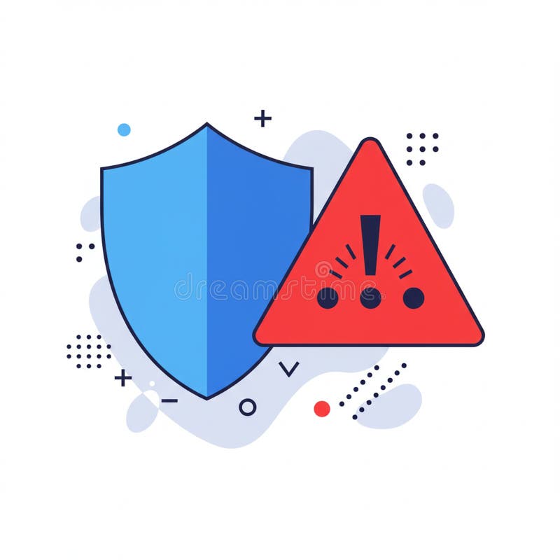 Blue Shield and Red Warning Triangle Icon Illustration. the Shield ...
