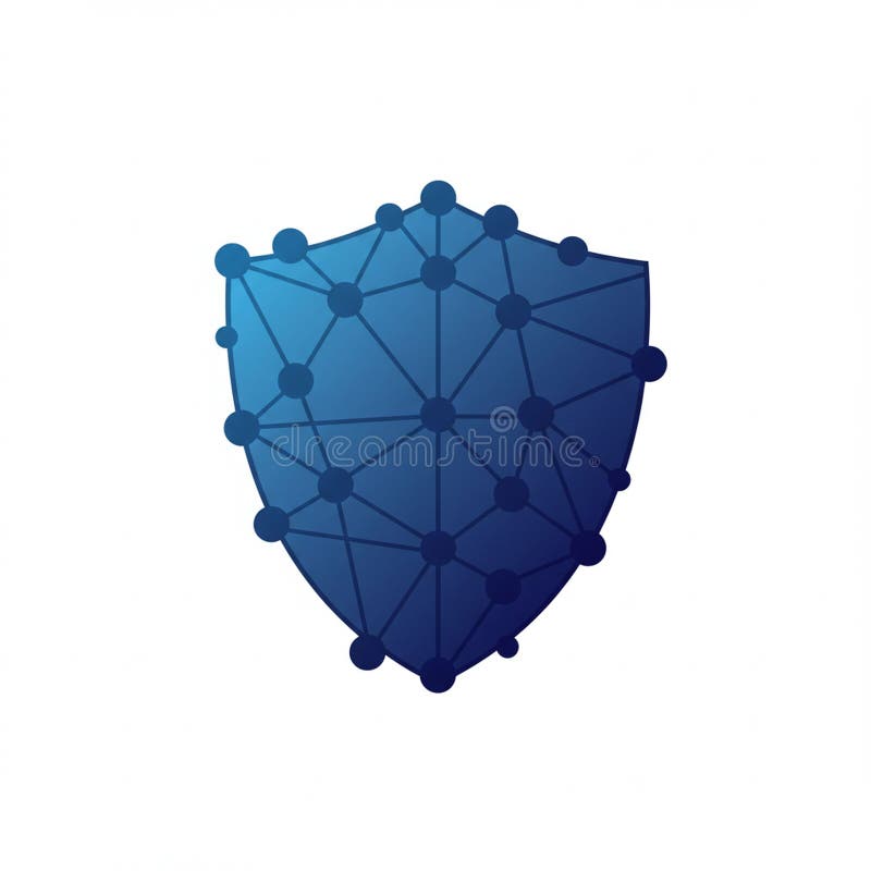 A Blue Shield Shape with a Network Pattern of Interconnected Dots ...