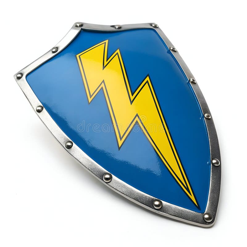 Blue Shield with Yellow Lightning Bolt Isolated on White Background ...
