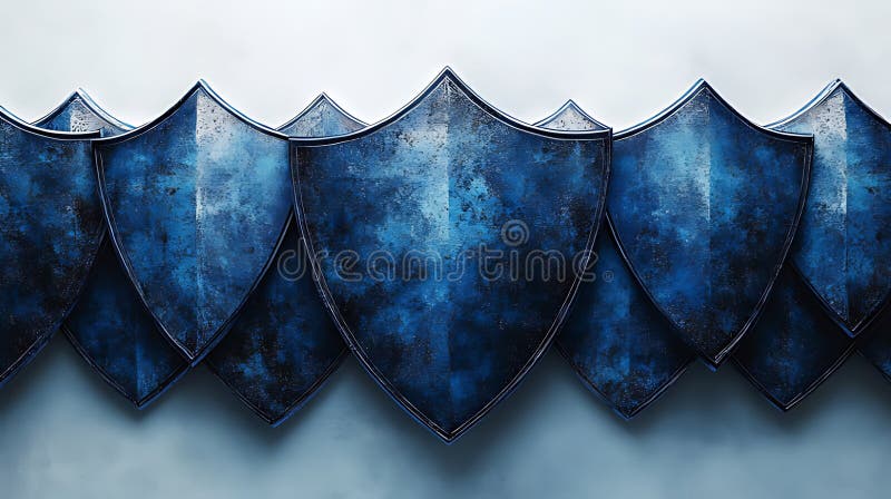 Blue Shields, Security Concept, Row, Background, Protection Stock ...