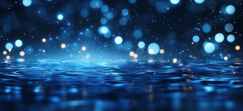 Blue Shimmering Water Surface Sparkling Bokeh Lights Background Stock ...